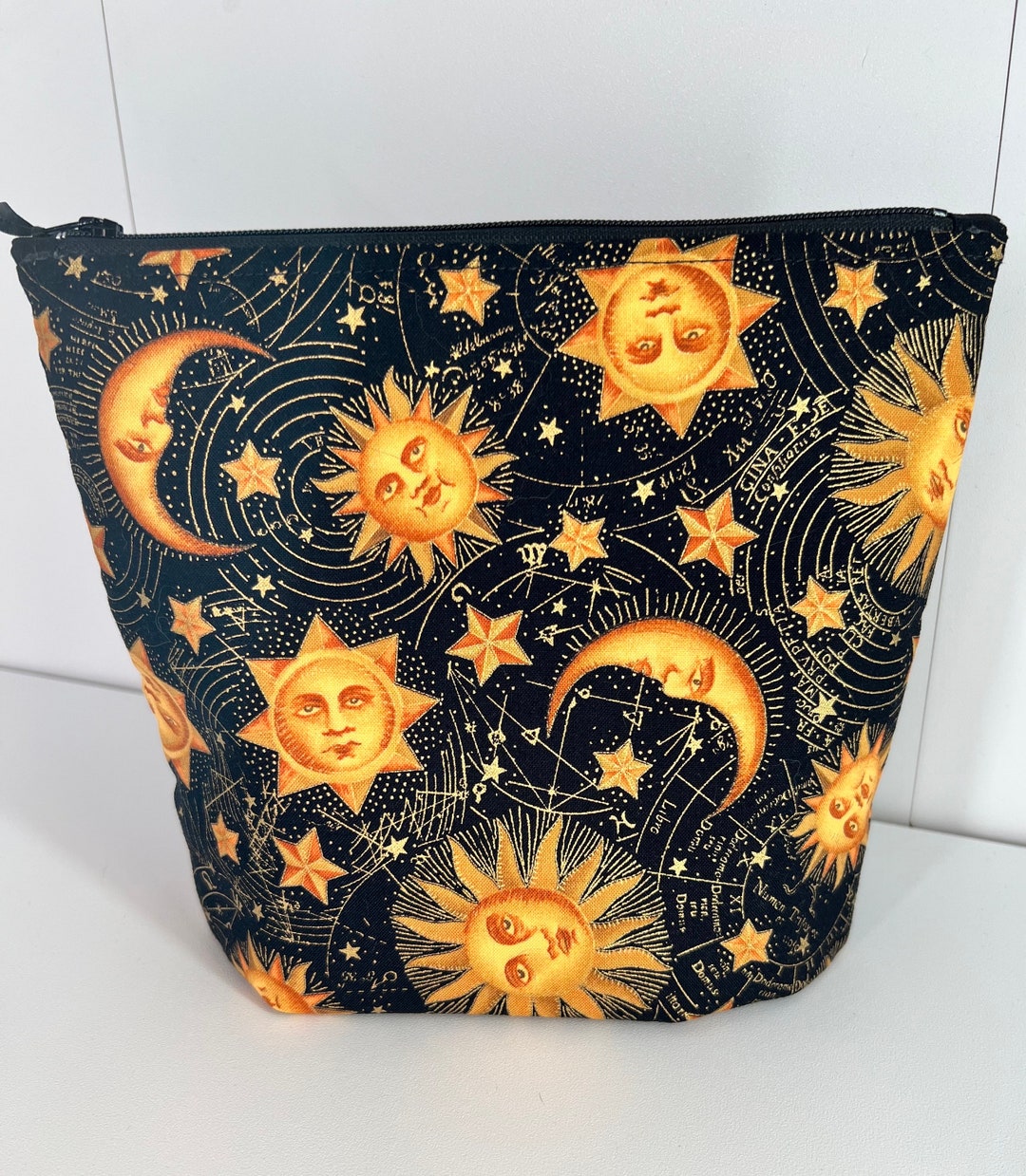 Beautiful Black Celestial Sun Moon Stars Lined Zipper Pouch Unisex ...