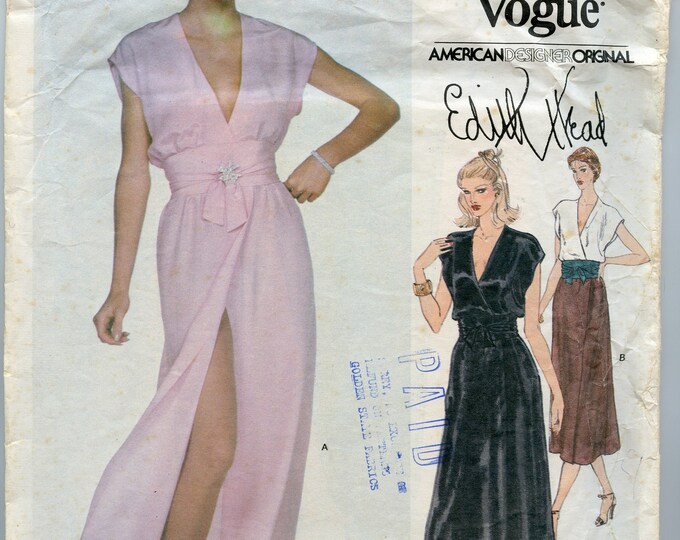 1970s Very Easy Vogue 2040 Edith Head Designer Front Wrapped Sleeveless ...
