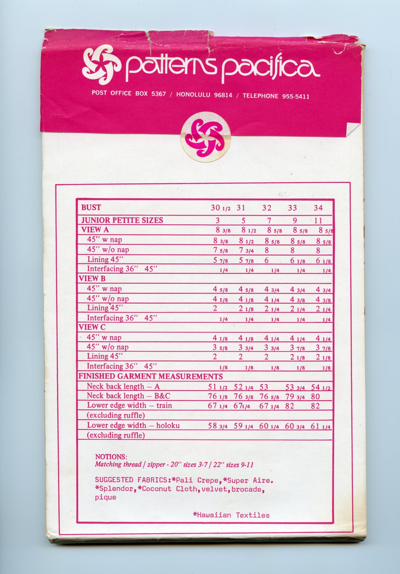 Uncut Patterns Pacifica 309 Junior Petite Hawaiian Holoku Dress With ...