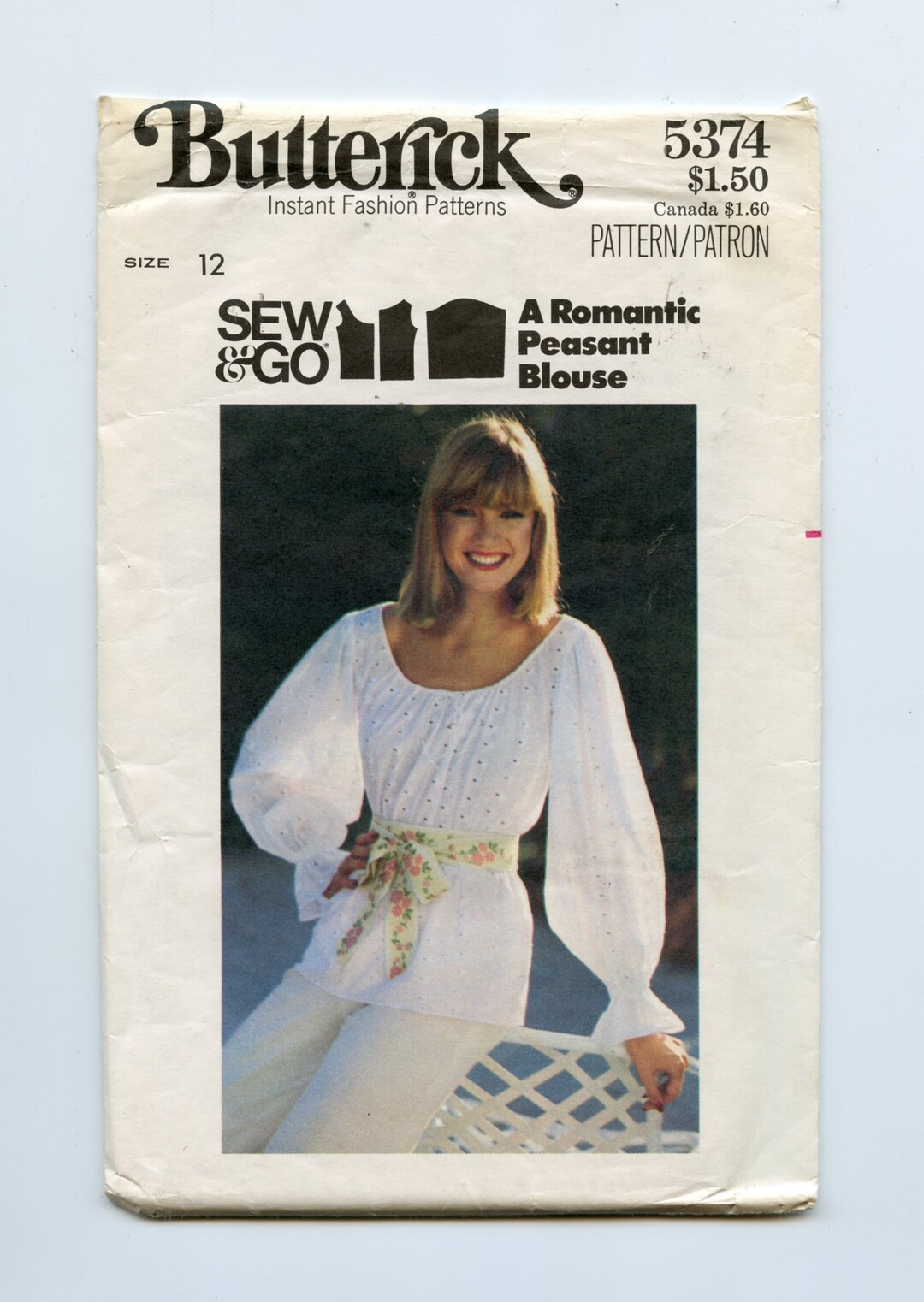1970s Uncut Butterick 5374 Romantic Peasant Blouse Sew and Go Size 12 ...