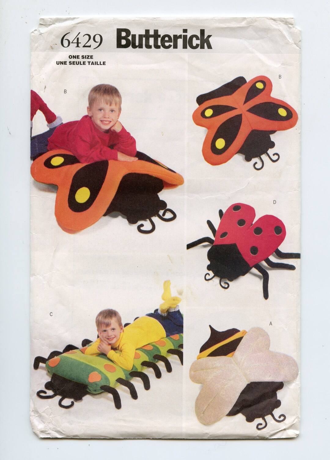 1990s Uncut Butterick 6429 Bug Pillow Covers in Fleece for Children ...