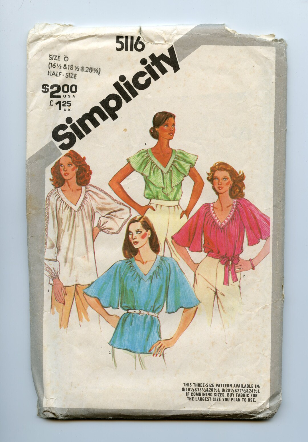 Uncut 1980s Simplicity 5116 Peasant Blouse Half Size Top in Sleeveless ...
