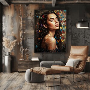 Vibrant Abstract Woman Portrait Canvas: Textured Art Print, Lady With ...