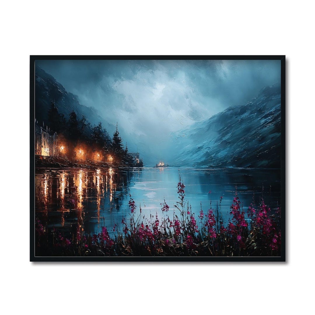 Patina Blue Alpine Lake Night, Large Wall Art, Mountain Landscape With ...