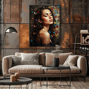 Vibrant Abstract Woman Portrait Canvas: Textured Art Print, Lady With ...