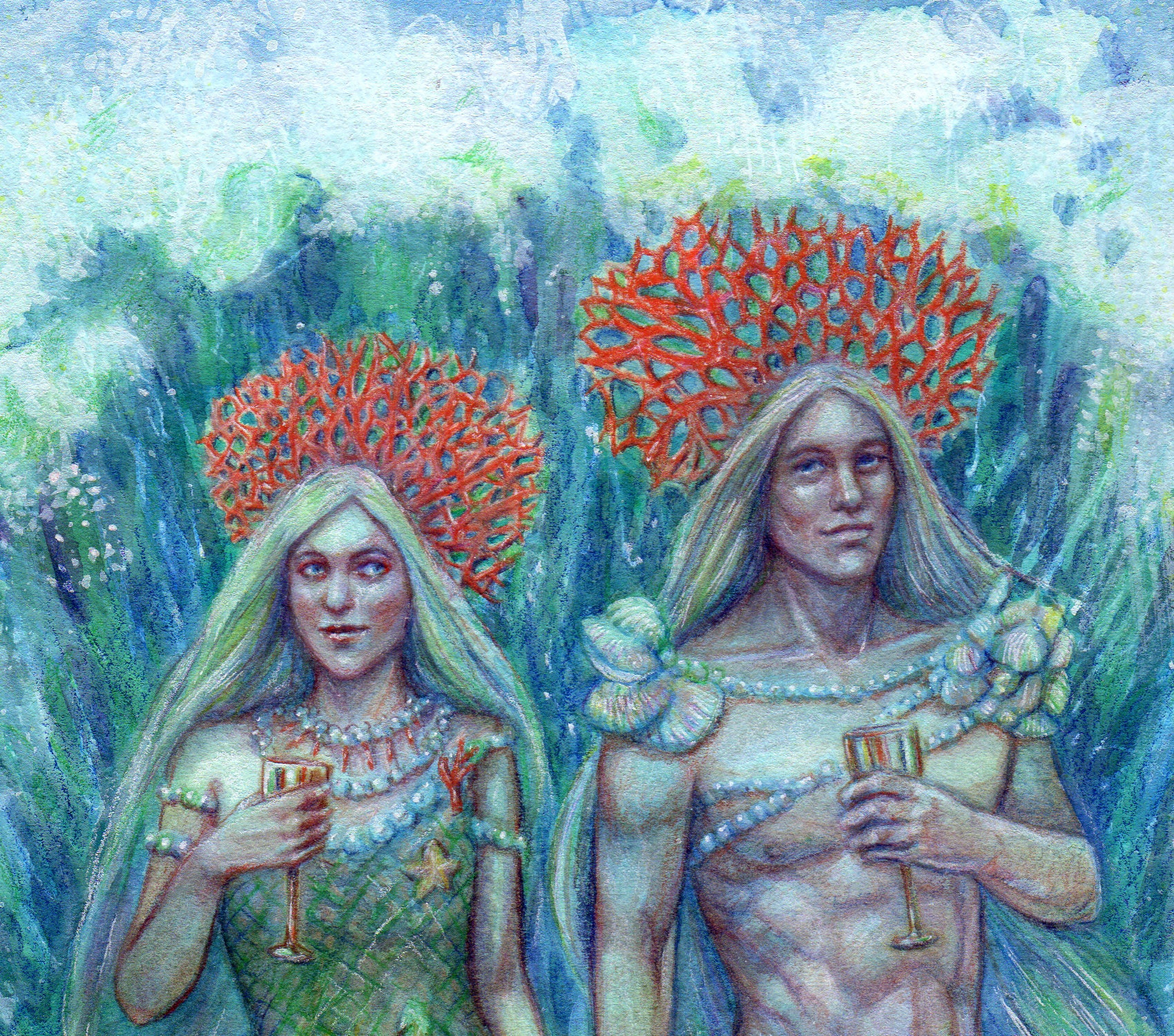 Watercolor Painting of the Mermaid Queen and Her King - Etsy