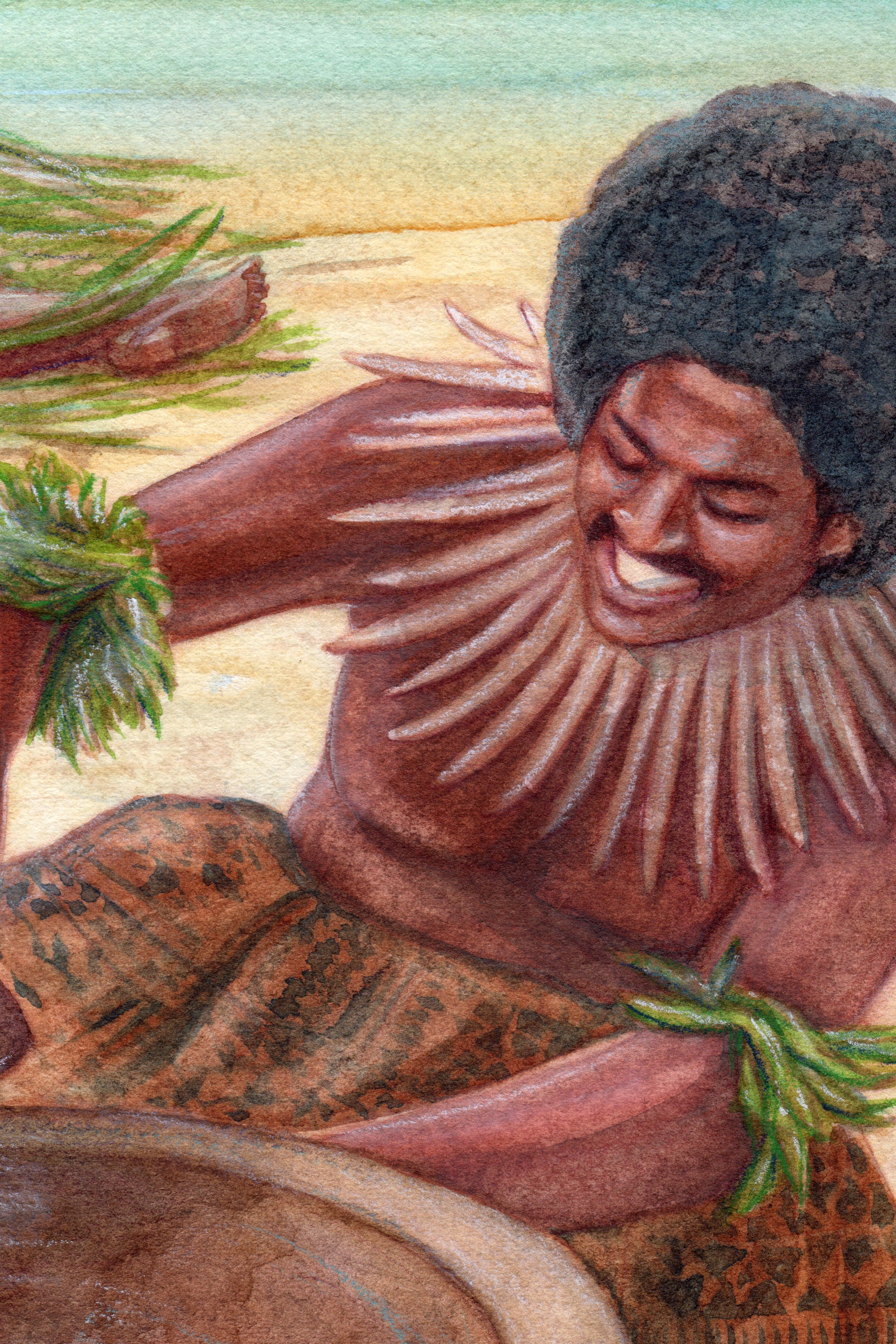 Watercolor Painting of Card 44 Sharing Kava Fiji - Etsy