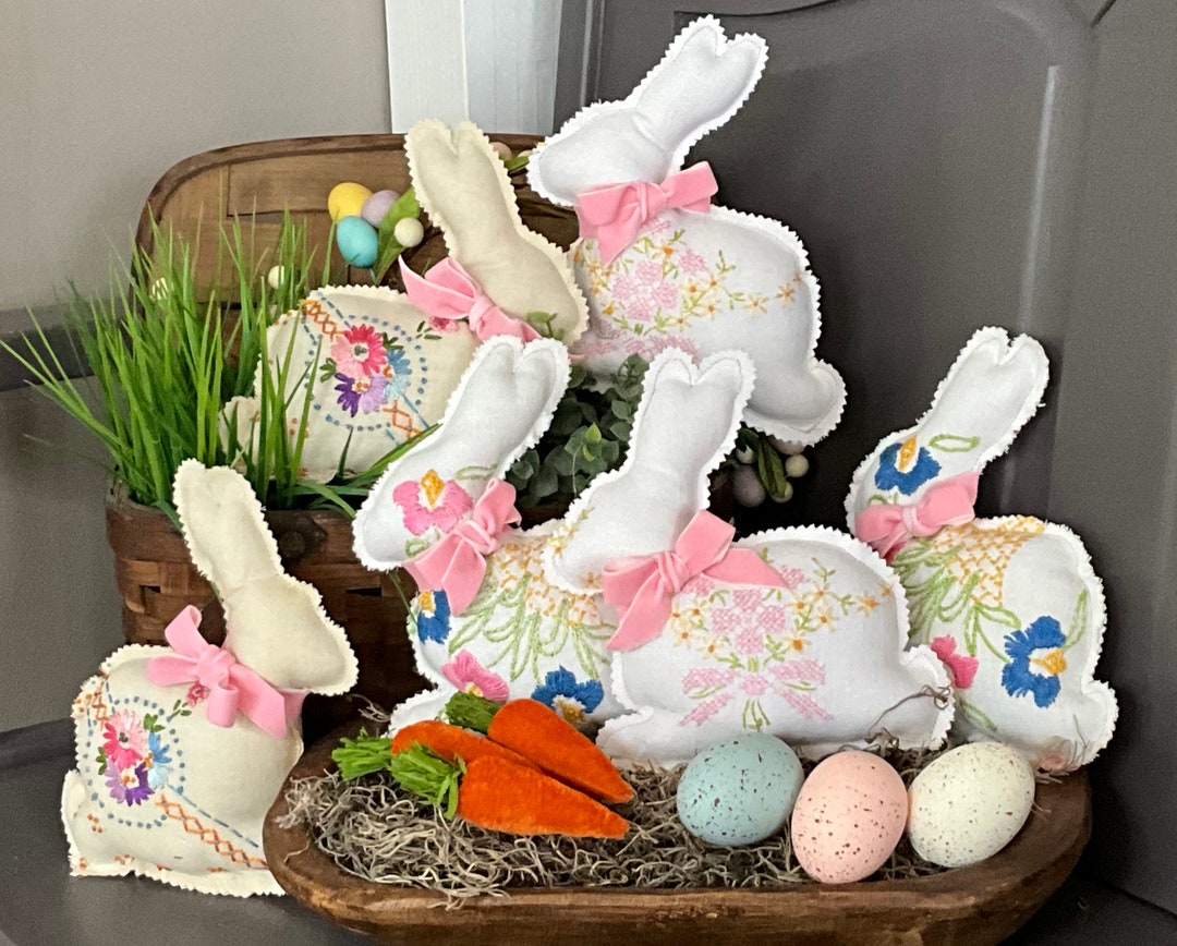 Handmade Bunnies From Vintage Embroidered Linens Vintage Embroidered ...