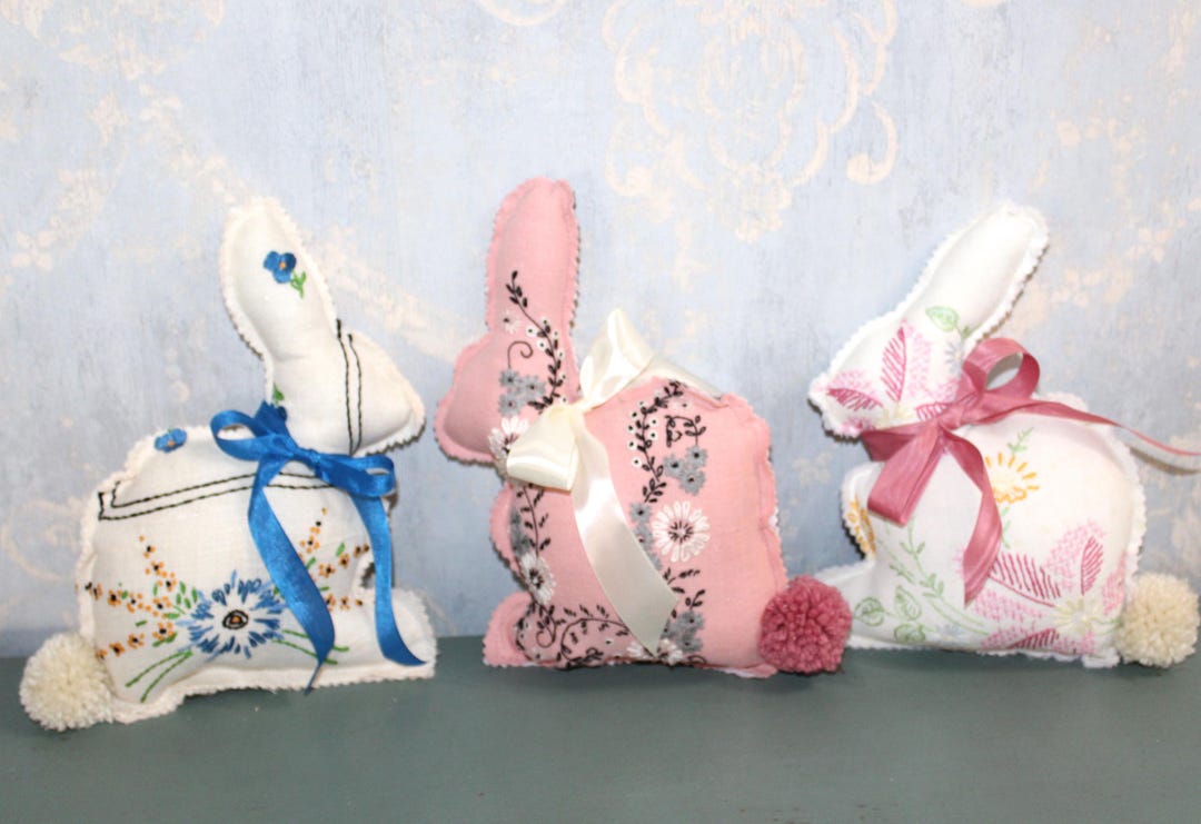 Handmade Bunnies From Vintage Embroidered Linens Vintage Embroidered ...