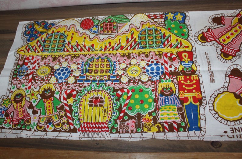 Vintage Christmas Printed Fabric Panels Candy Canes & Gingerbread ...
