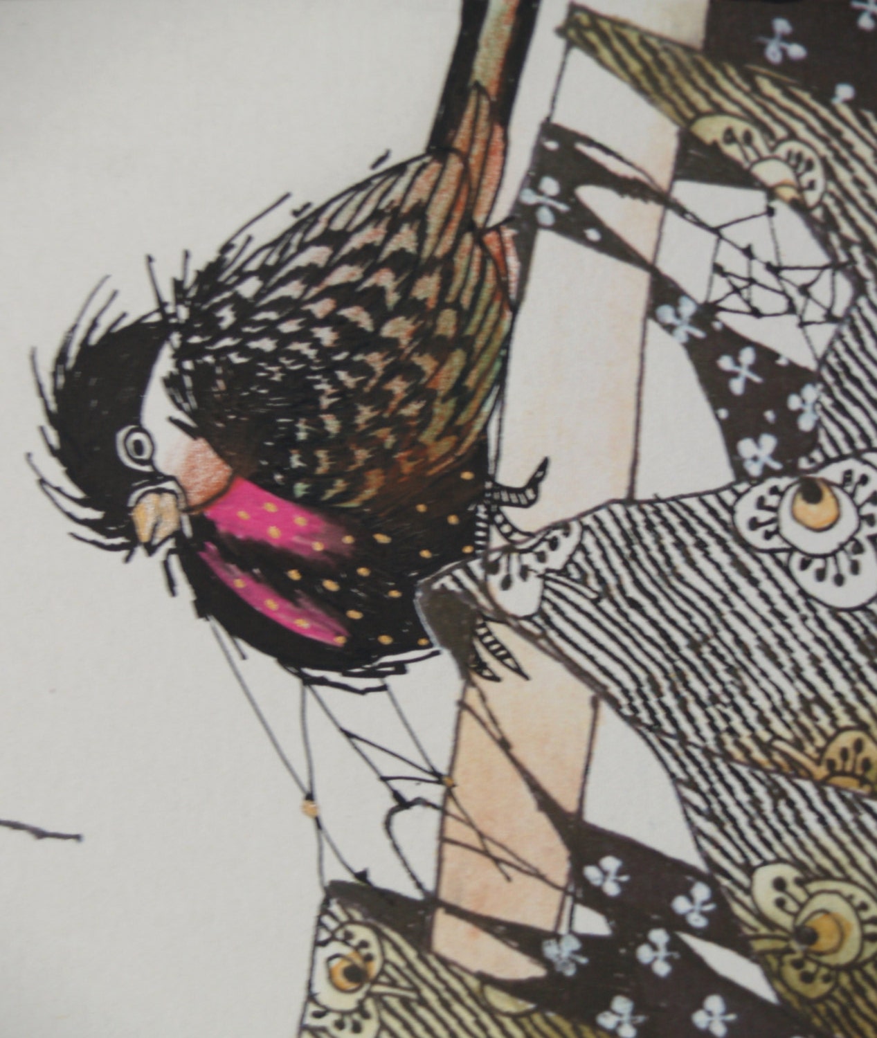 Original Drawing Jester with a Bird Art illustration Art | Etsy