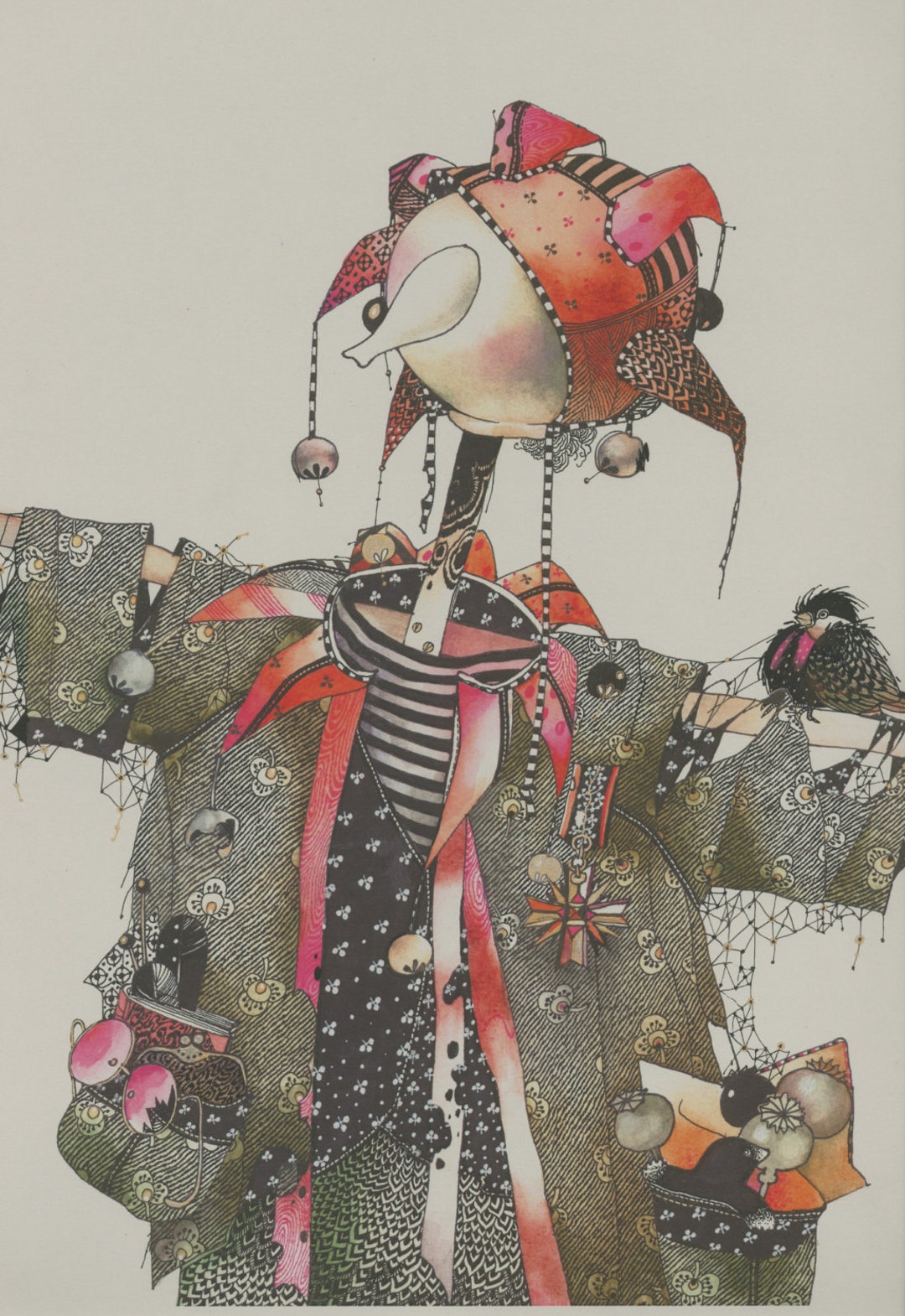 Original Drawing Jester With a Bird Art Illustration Art - Etsy Denmark
