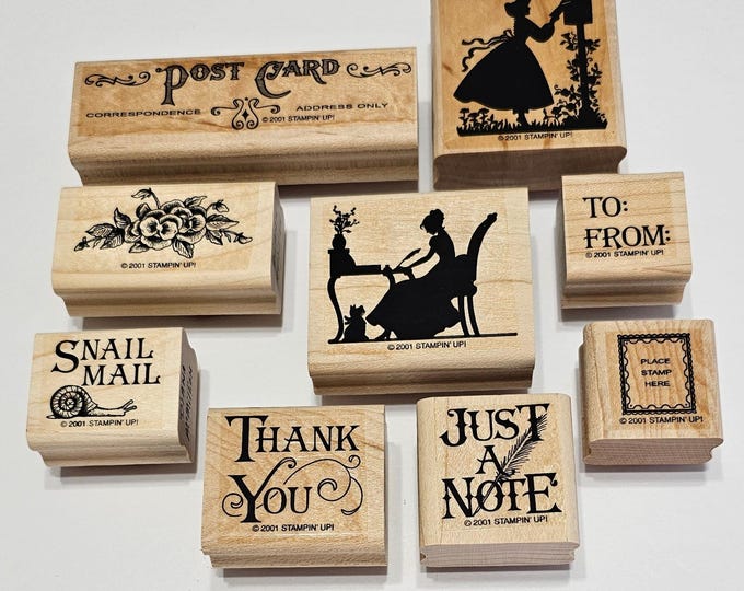 Stampin up Vintage Postcard Retired 2001 Mounted Rubber Stamp Complete ...