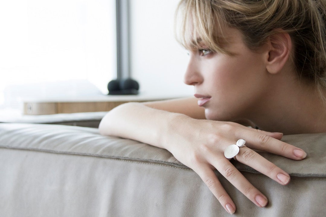Statement Floating Ring in Sterling Silver, Double Ring, Contemporary ...
