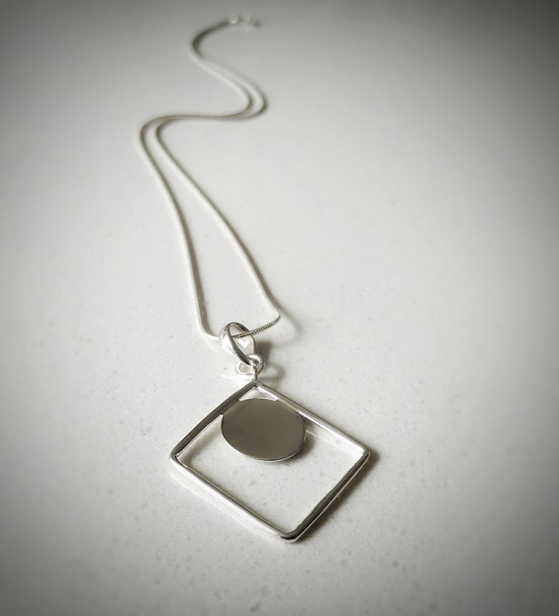 Square Necklace // Geometric Silver Pendant // Everyday Woman Necklace ...