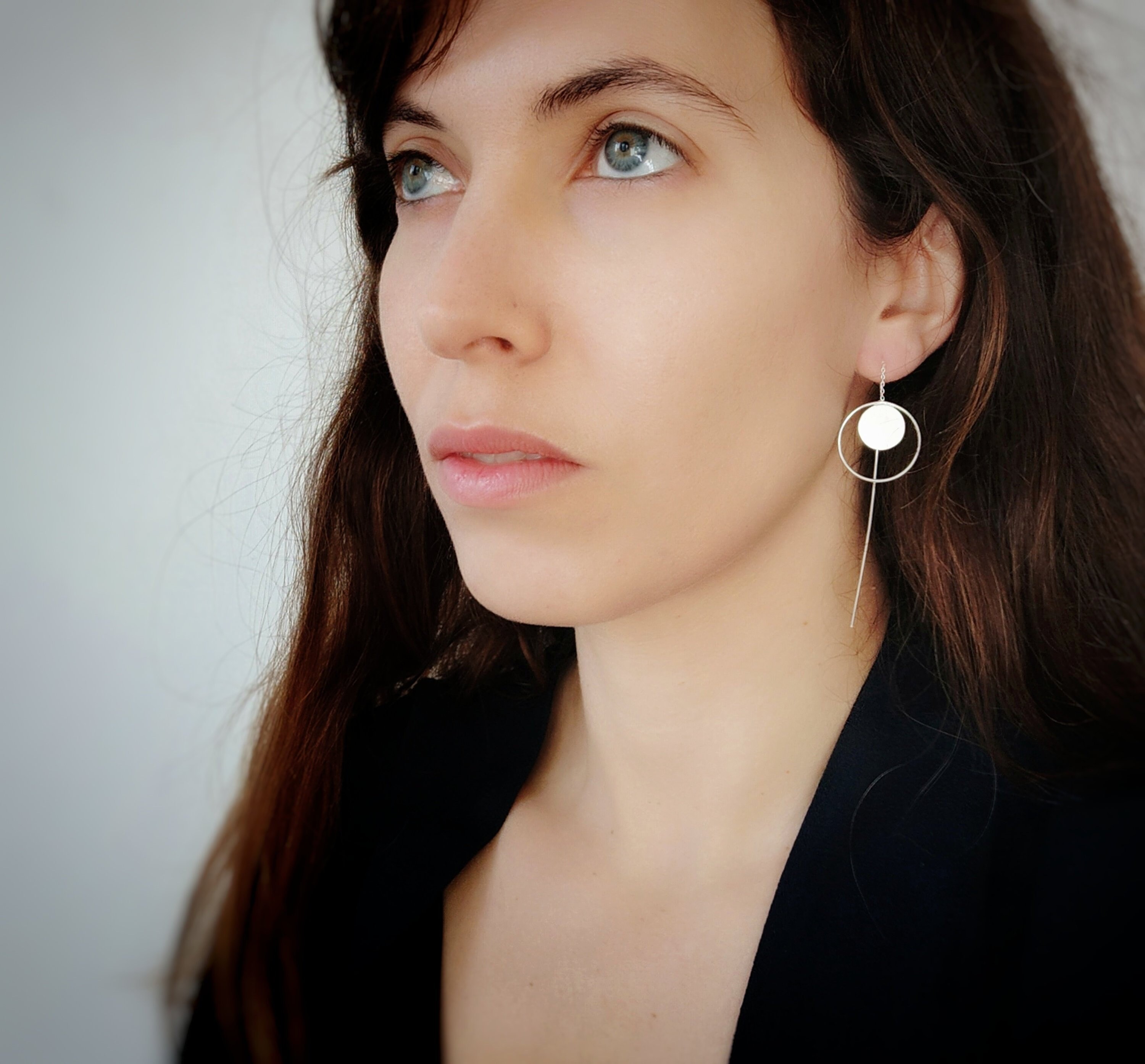 Long Dangle Earrings Silver Threader Earrings Front Back - Etsy