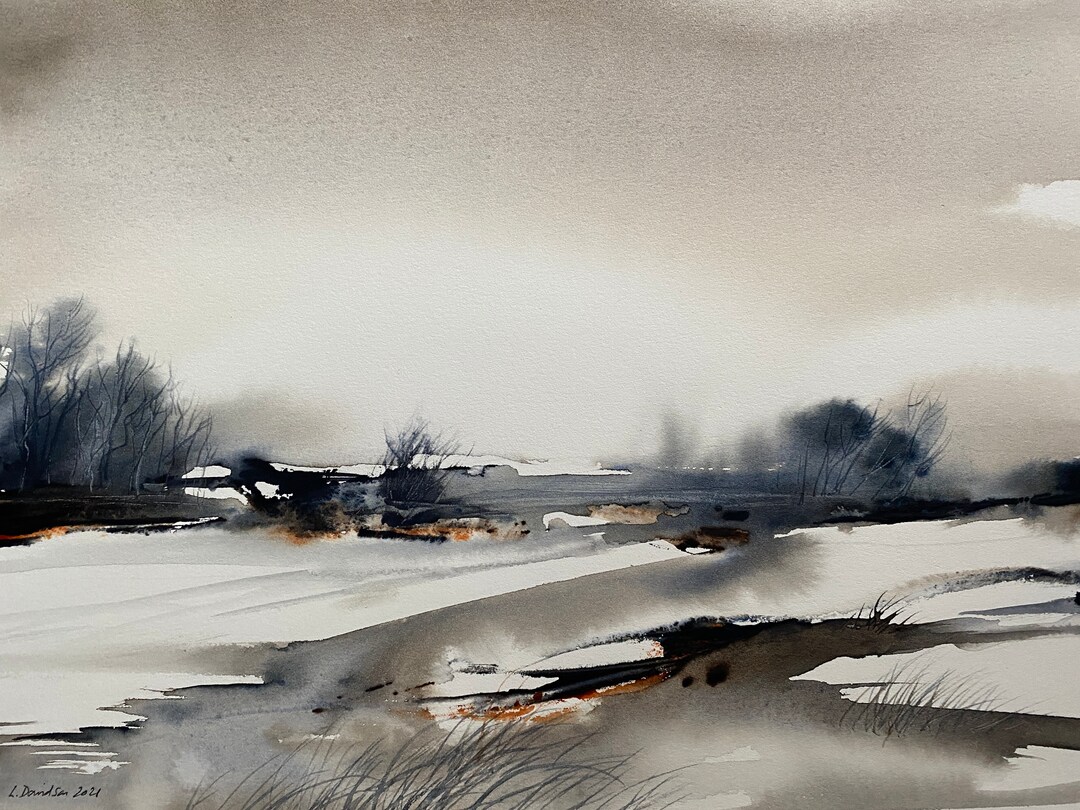 Snow on the South Downs: Original Signed Watercolour Landscape Painting ...