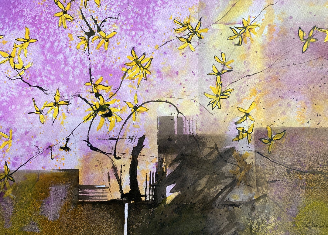 Origina Watercolour Landscape Painting by Lois Davidson, Forsythia ...
