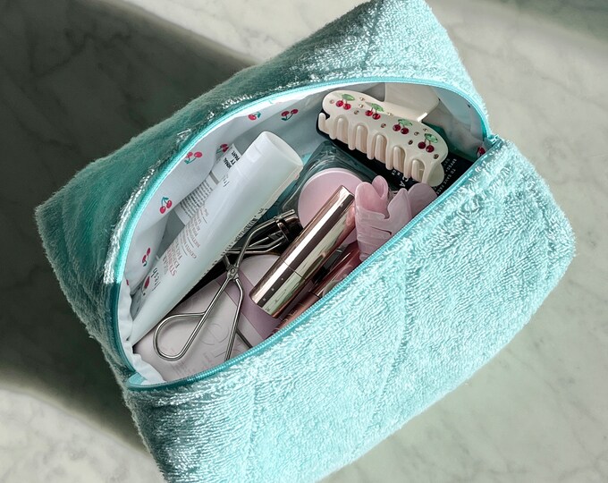 Handmade Quilted Terry Cloth Makeup Bag Turquoise Terry Bag Cosmetic ...