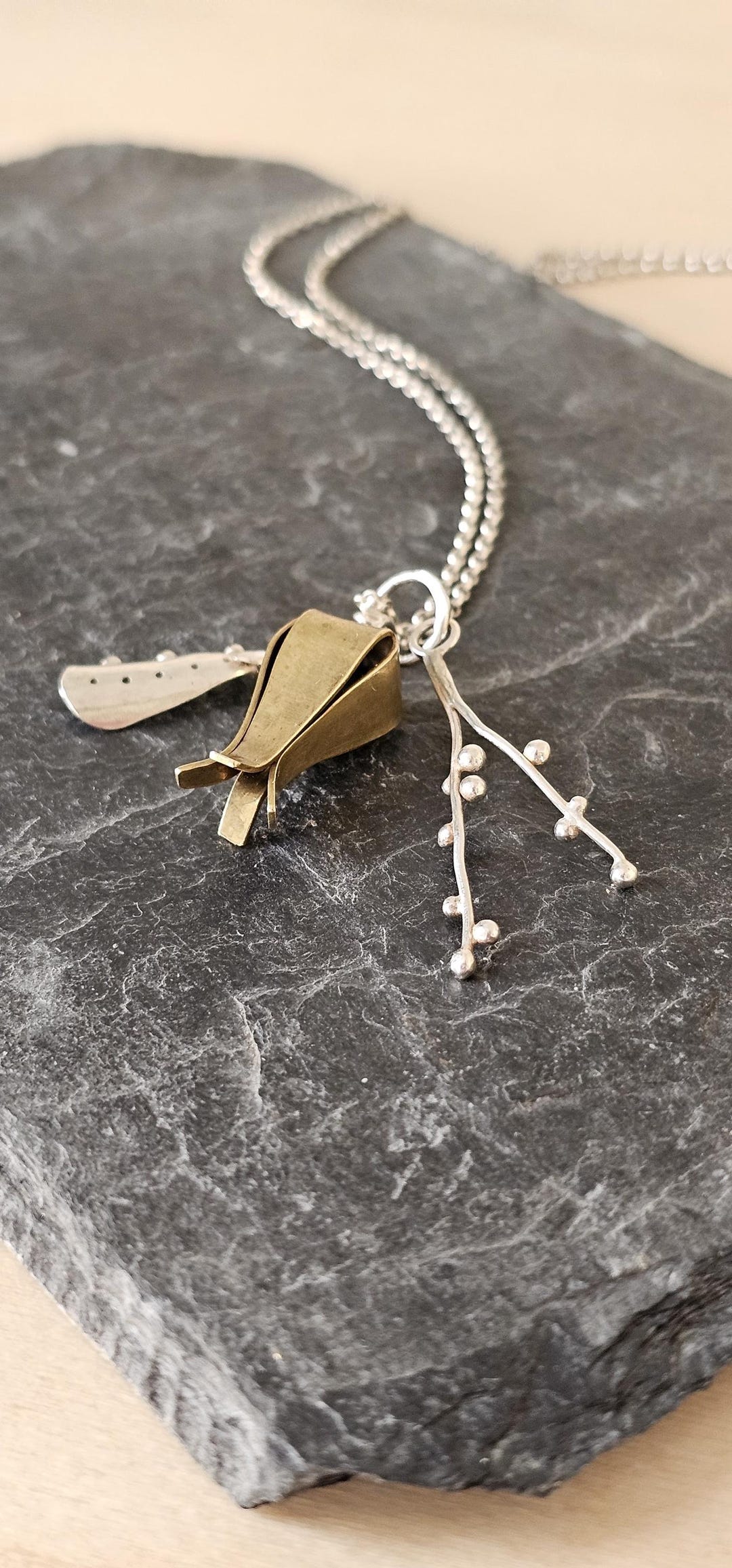 Brass and Silver Seed Pod Necklace - Etsy