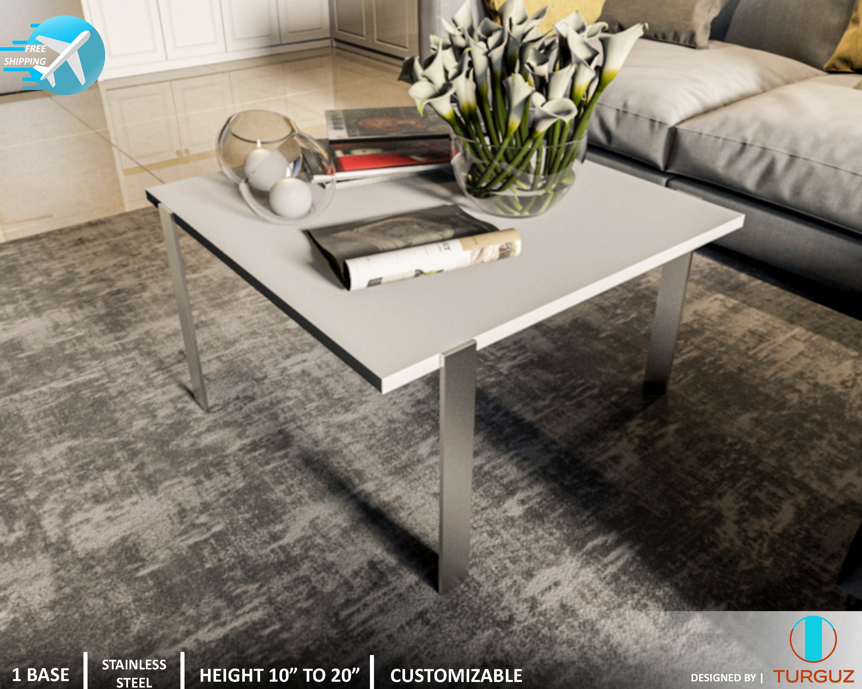 Modern Coffee Table With Metal Legs 304 Stainless Steel / Side Table ...