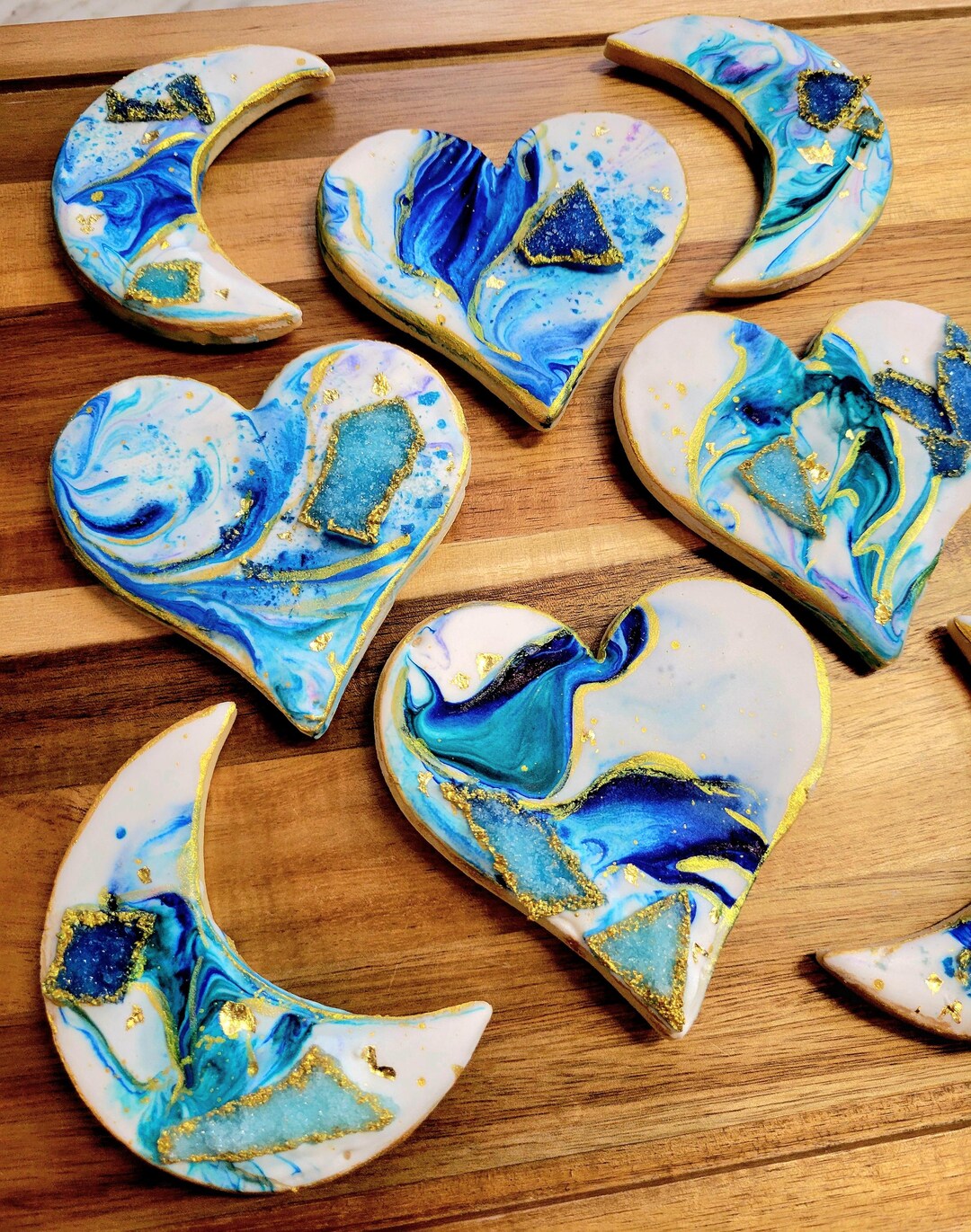Heart & Moon Blue Geode Sugar Cookies - Etsy