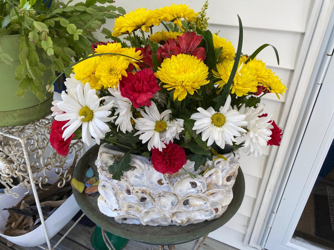Oyster Shell Ceramic Vase – Coastal Decor Floral Planter - Etsy