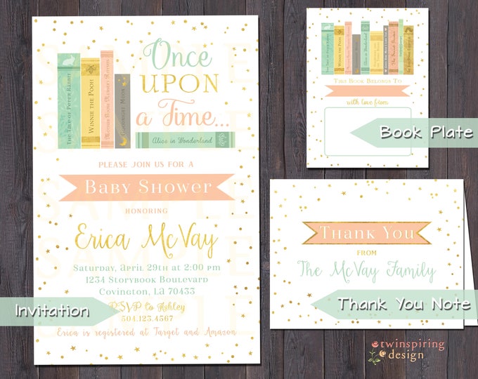 Once Upon a Time Story Book Baby Shower Invitations, Thank You Notes ...