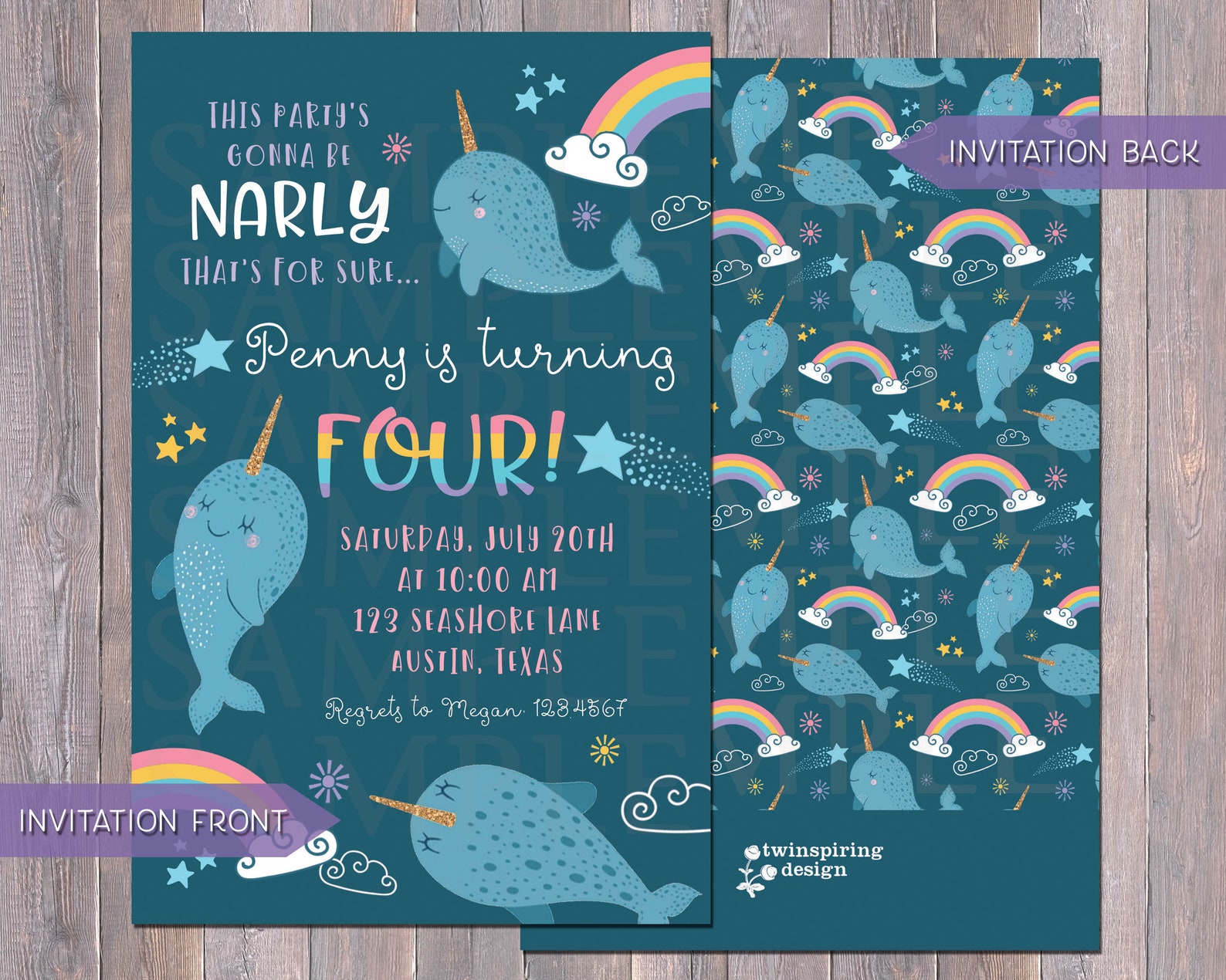 Narwhal Birthday Invitation, Thank You Note, And/or Favor Tag DIGITAL ...