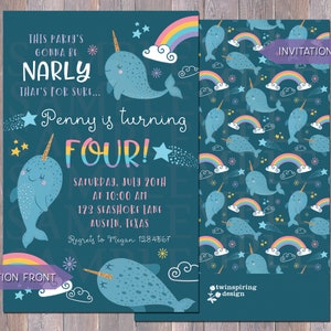 Narwhal Birthday Invitation, Thank You Note, And/or Favor Tag DIGITAL ...