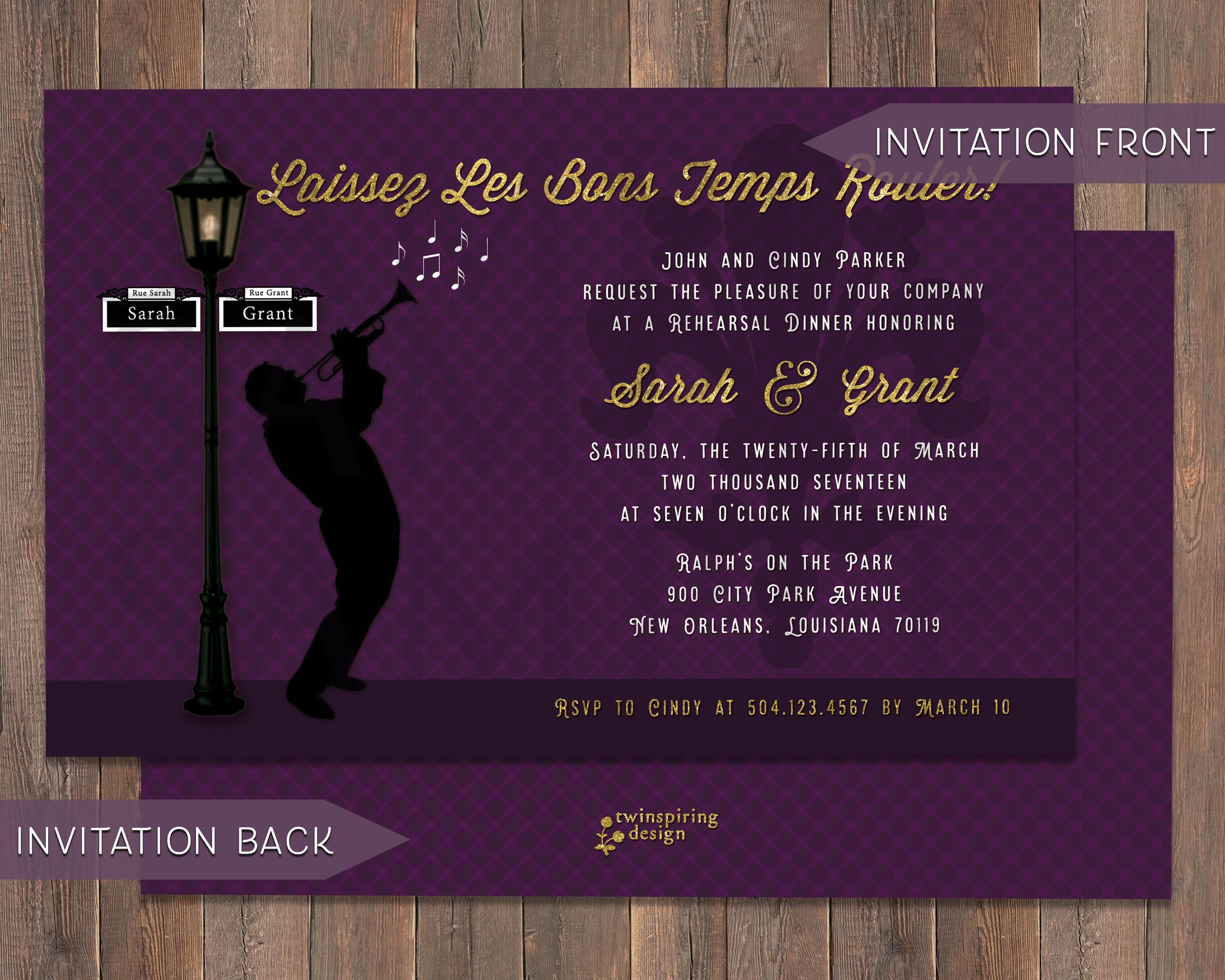 New Orleans Jazz & Lamp Post Invitation And/or RSVP Cards With ...