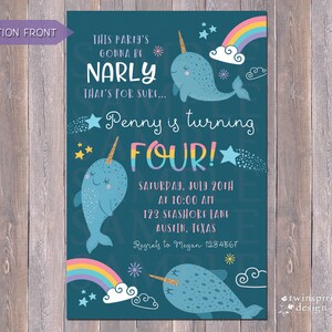Narwhal Birthday Invitation, Thank You Note, And/or Favor Tag DIGITAL ...