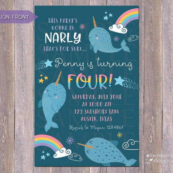 Narwhal Digital Birthday Invitation - Etsy