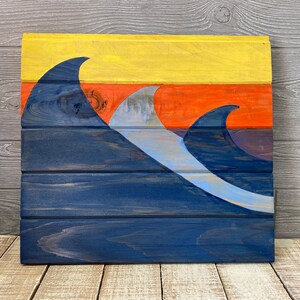 Ocean Wave Art - Sunset - Wood Sign - Beach Decor - - Etsy