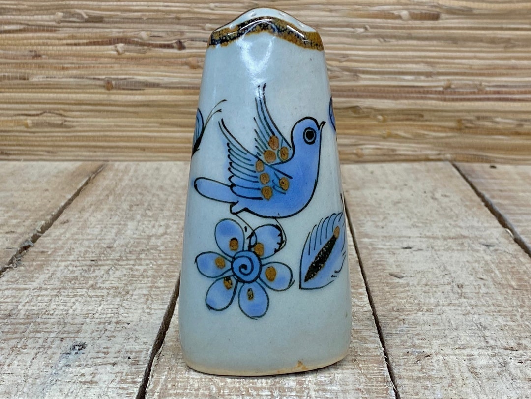 Mexican Blue Bird Pottery - Folk Art Salt Shaker - Handpainted Blue ...