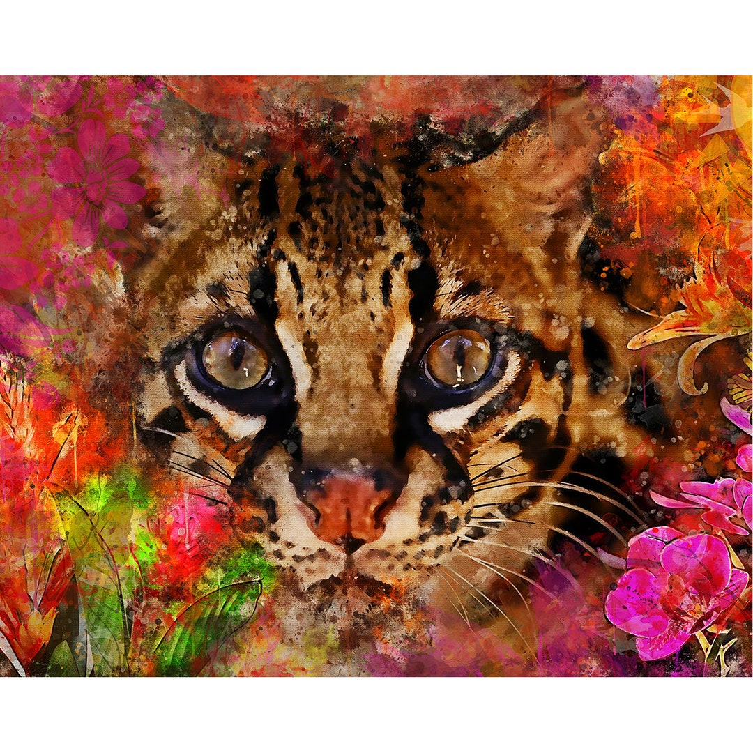 Ocelot Art - Wildcat Watercolor Artwork - Absolute Purrfection Matted ...