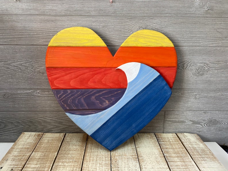 Ocean Wave Heart Art Wood Sunset Heart Ocean Wave - Etsy