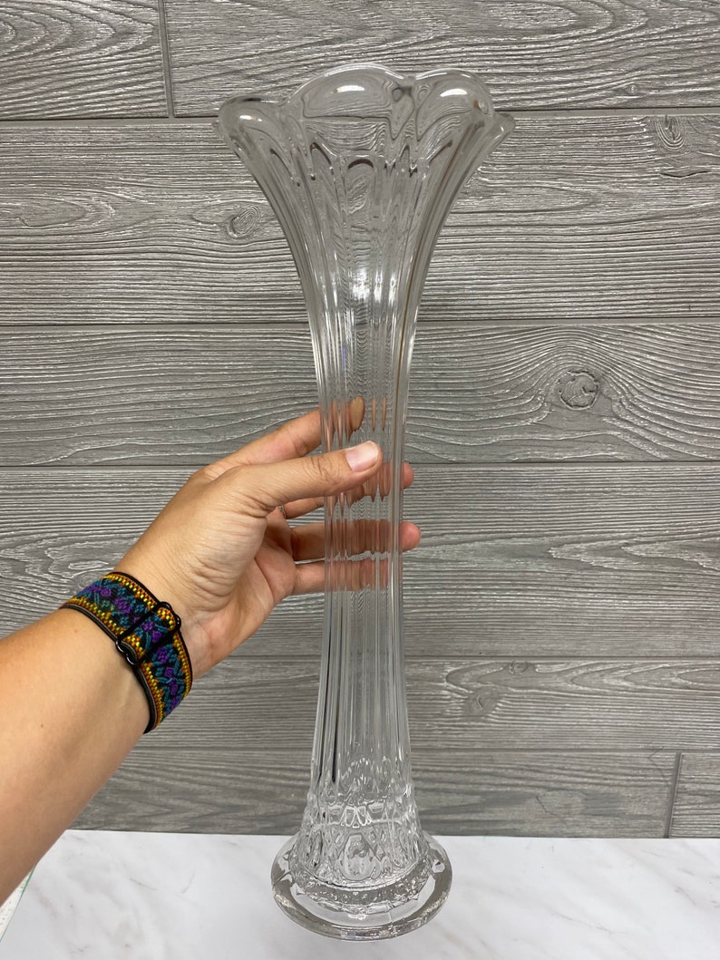 MCM Glass Vase - Midcentury Swung Glass - Tall Vase - Petal Rim Vase - Etsy