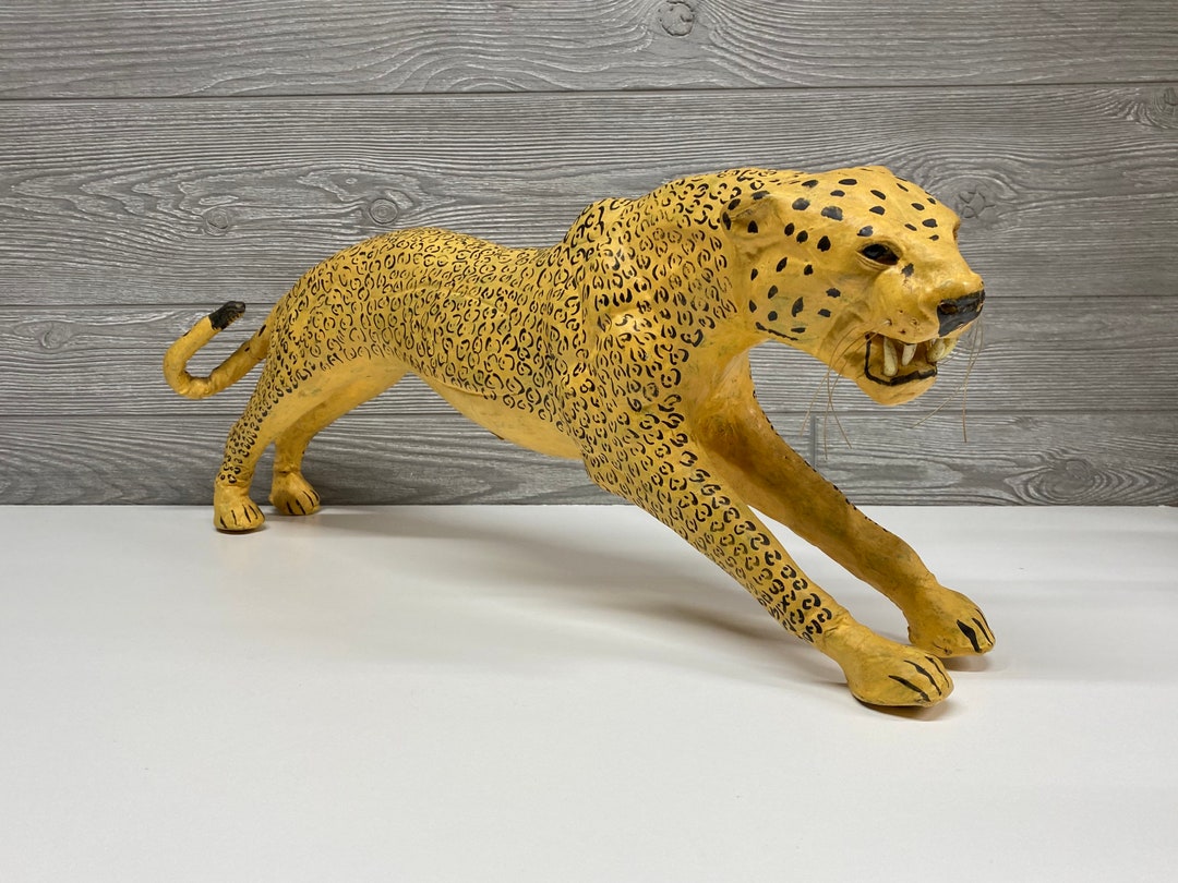 Leopard Sculpture - 1970s Leather Wrapped Leopard Statue - Leopard ...