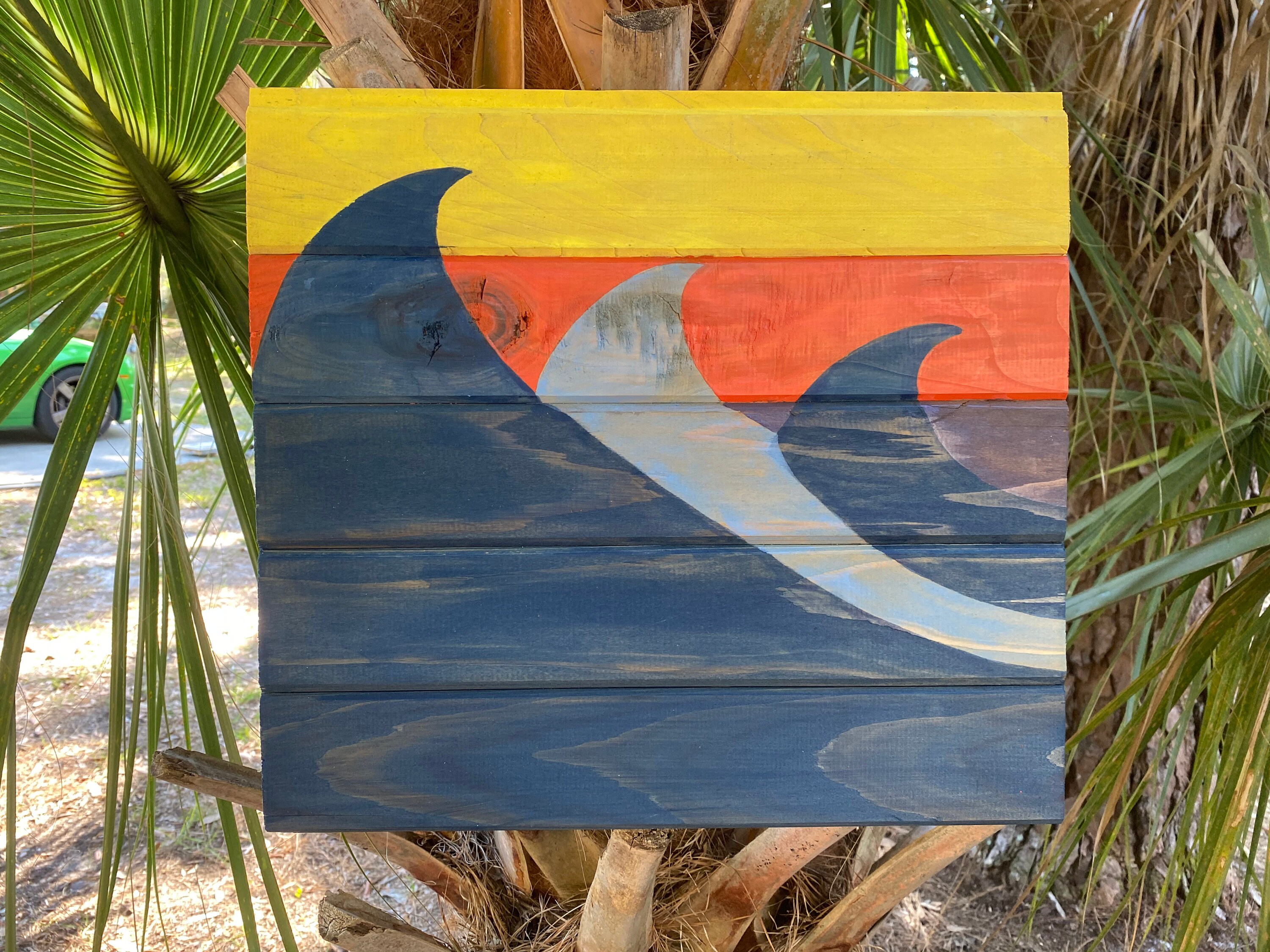 Ocean Wave Art Sunset Wood Sign Beach Decor | Etsy