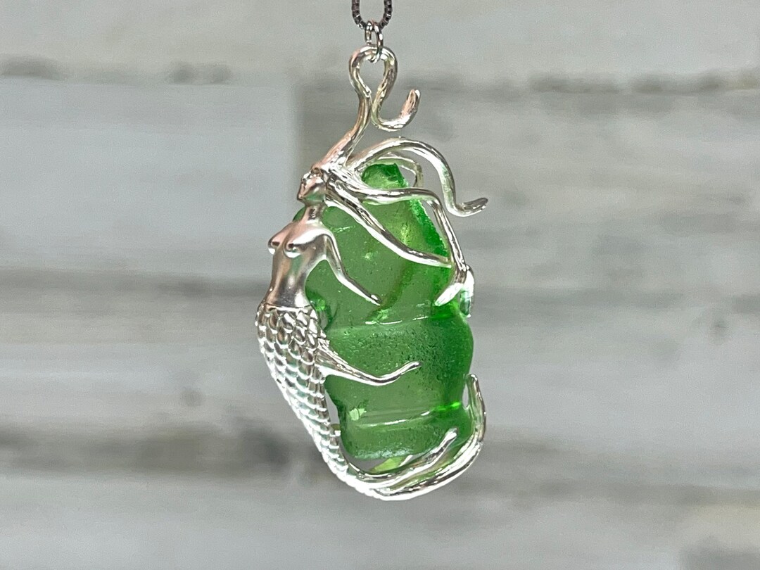 Mermaid Necklace Sea Glass Jewelry Emerald Caribbean Sea Glass Mermaid Jewelry Etsy