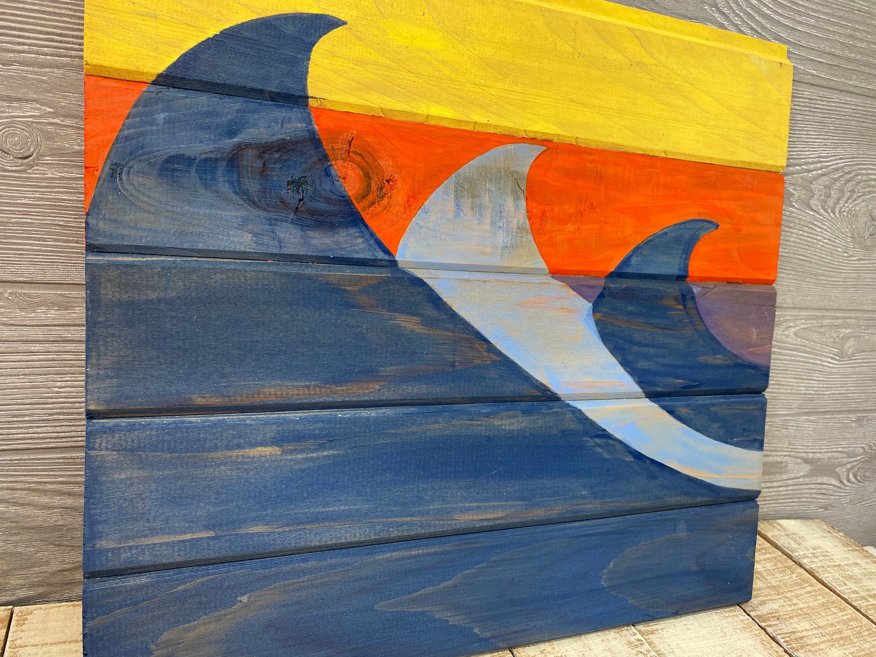 Ocean Wave Art Sunset Wood Sign Beach Decor | Etsy