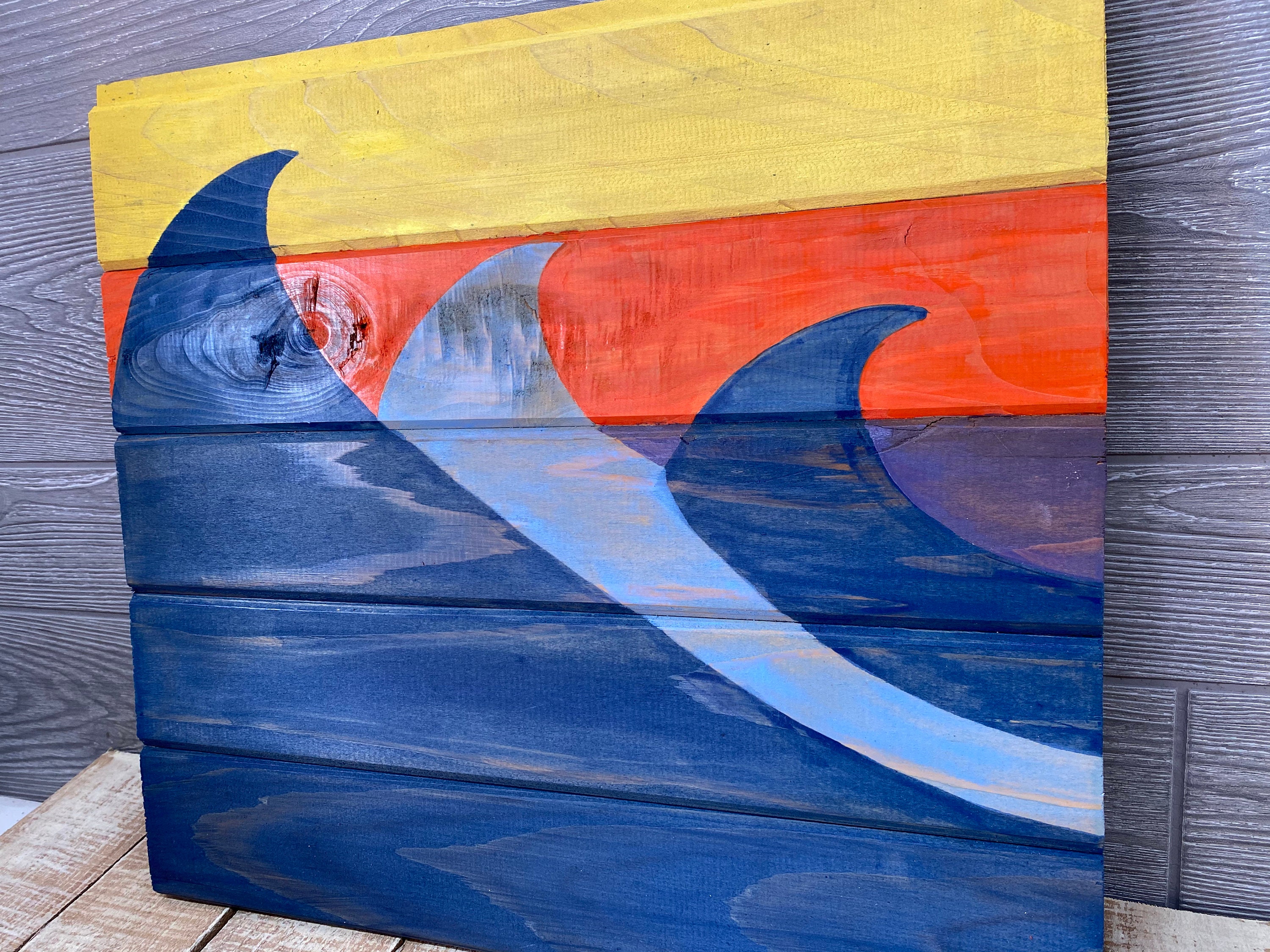 Ocean Wave Art Sunset Wood Sign Beach Decor | Etsy