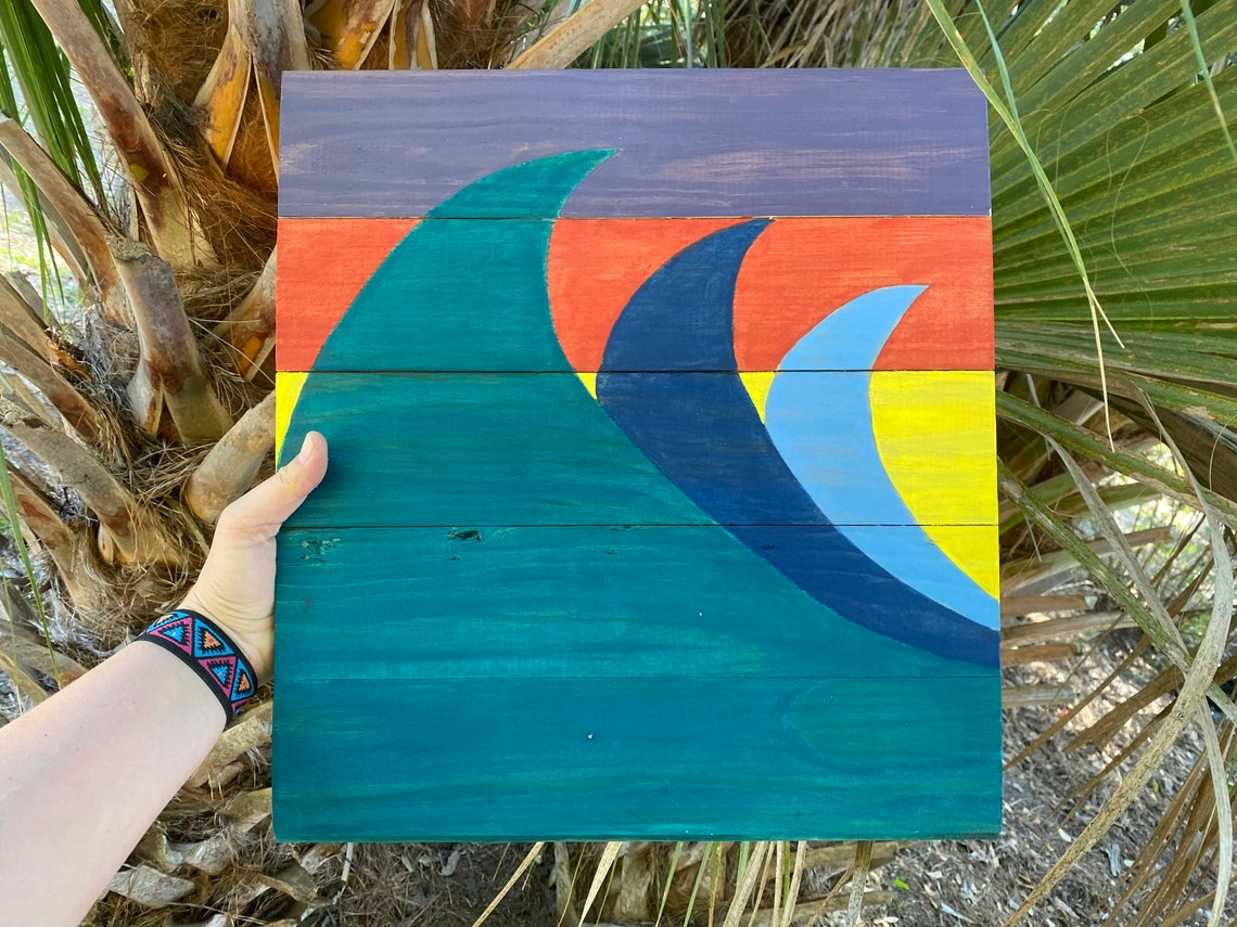 Ocean Wave Art Tropical Style Wood Sign Beach Decor | Etsy