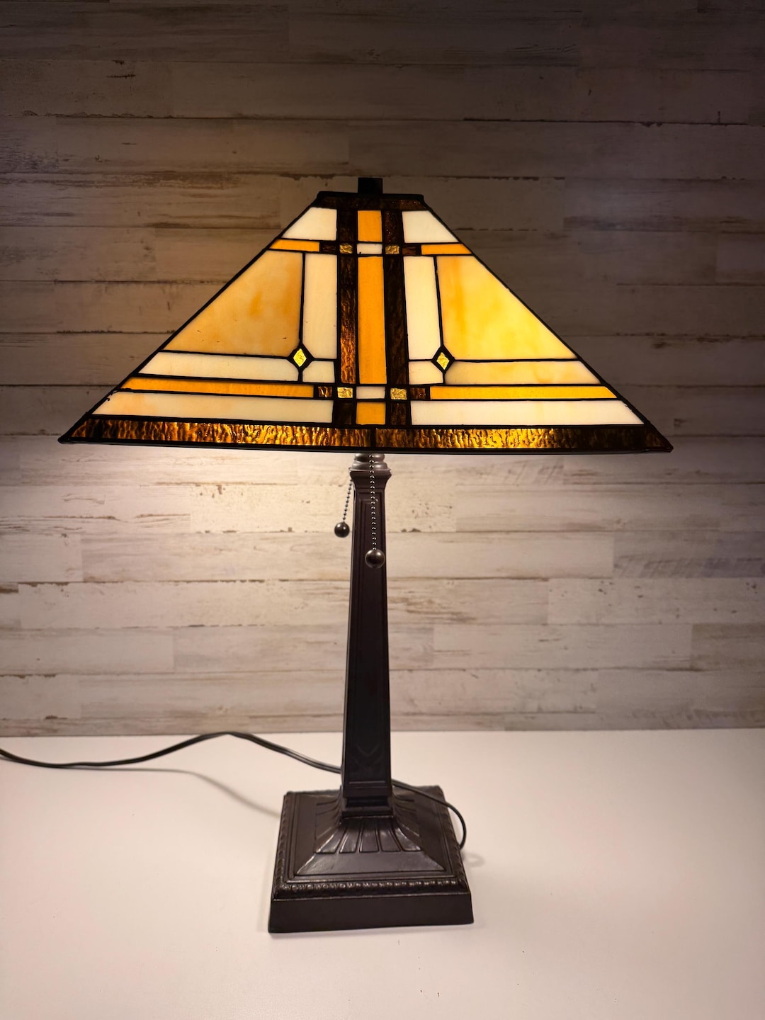 Arts & Crafts Style Stained Glass Table Lamp Vintage Mission Lamp ...