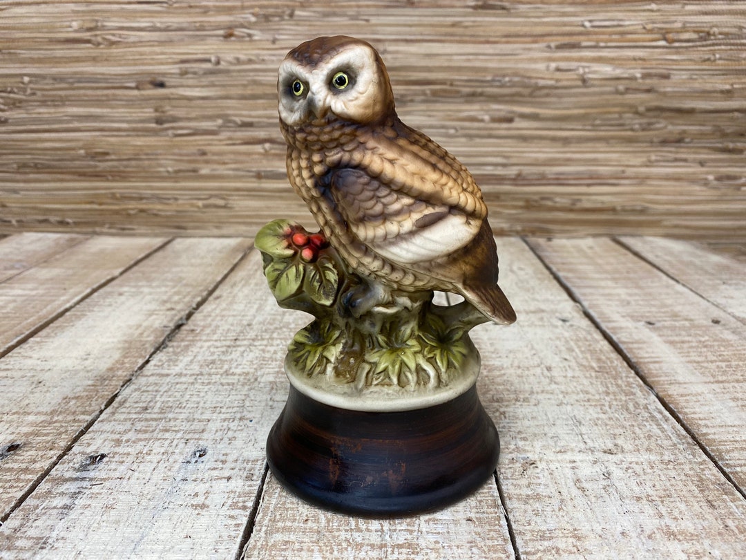 Owl Musical Figurine - Vintage Owl Statuette - Japanese Owl Decor - Etsy