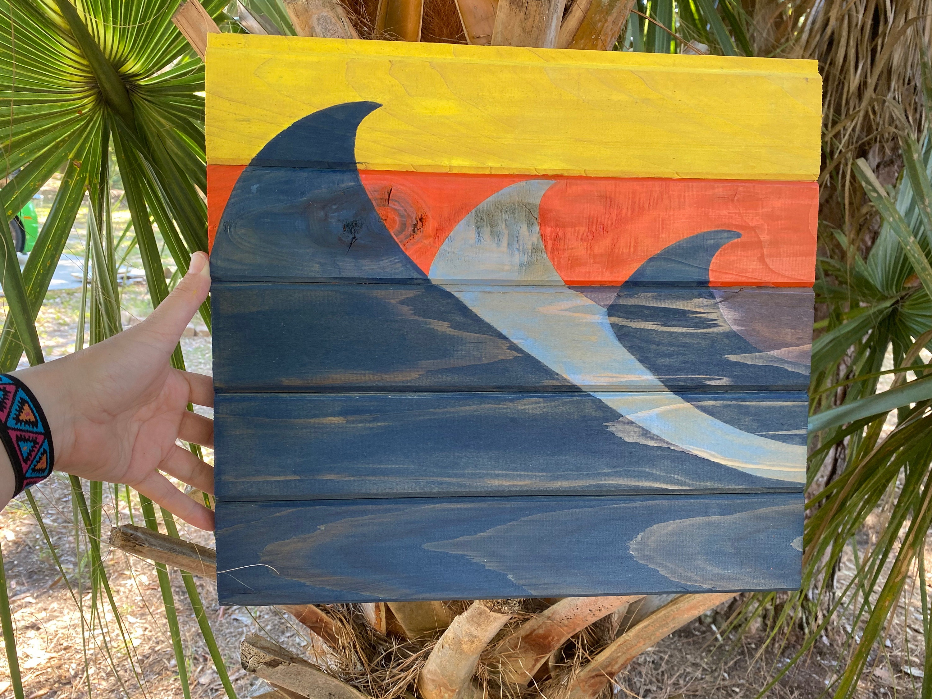 Ocean Wave Art Sunset Wood Sign Beach Decor | Etsy