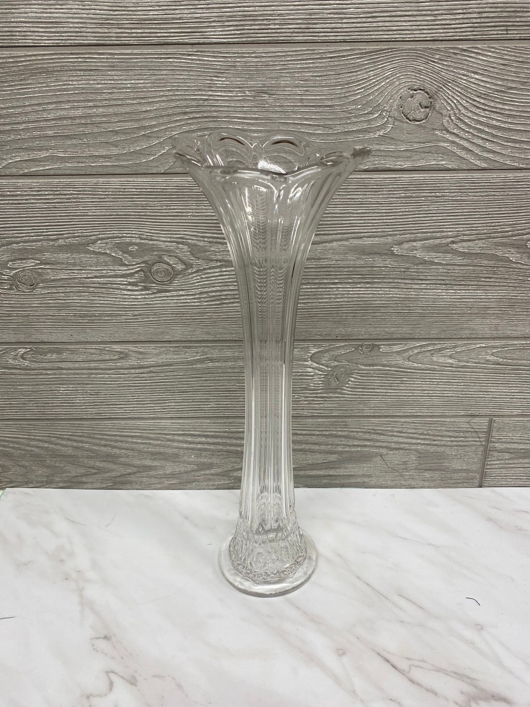 MCM Glass Vase - Midcentury Swung Glass - Tall Vase - Petal Rim Vase - Etsy