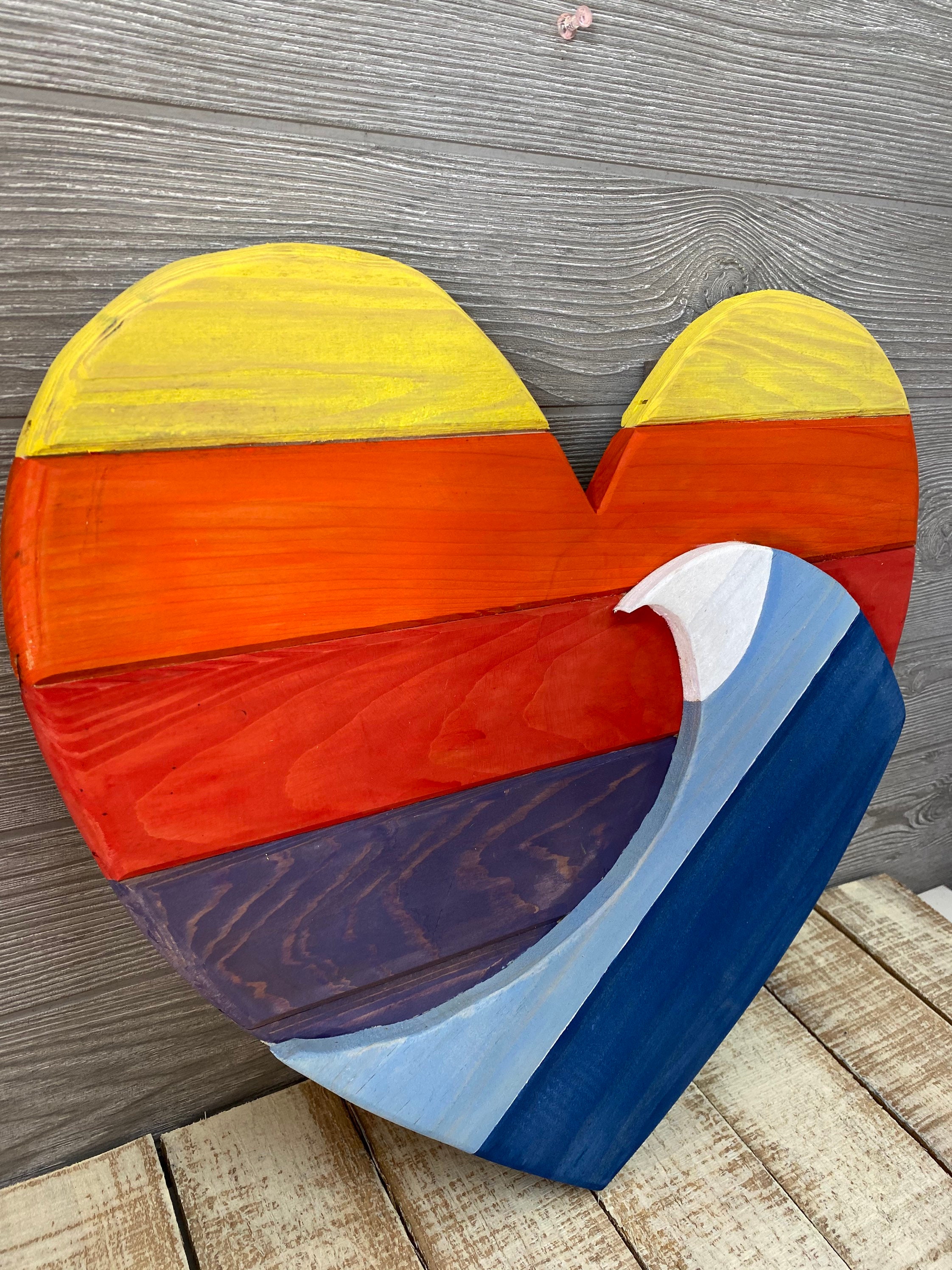 Ocean Wave Heart Art Wood Sunset Heart Ocean Wave | Etsy
