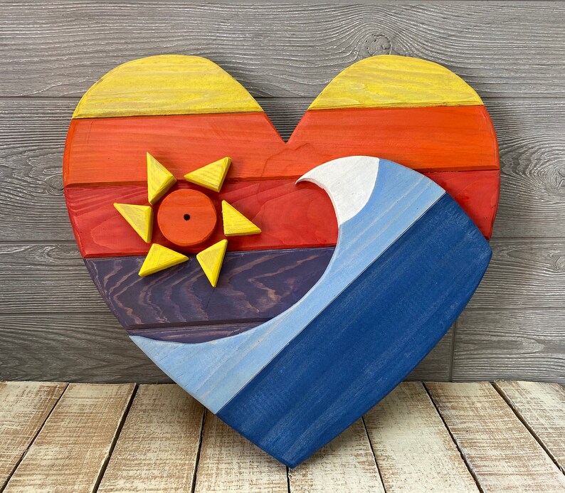 Ocean Wave Heart Art Wood Sunset Heart Wooden Wave - Etsy